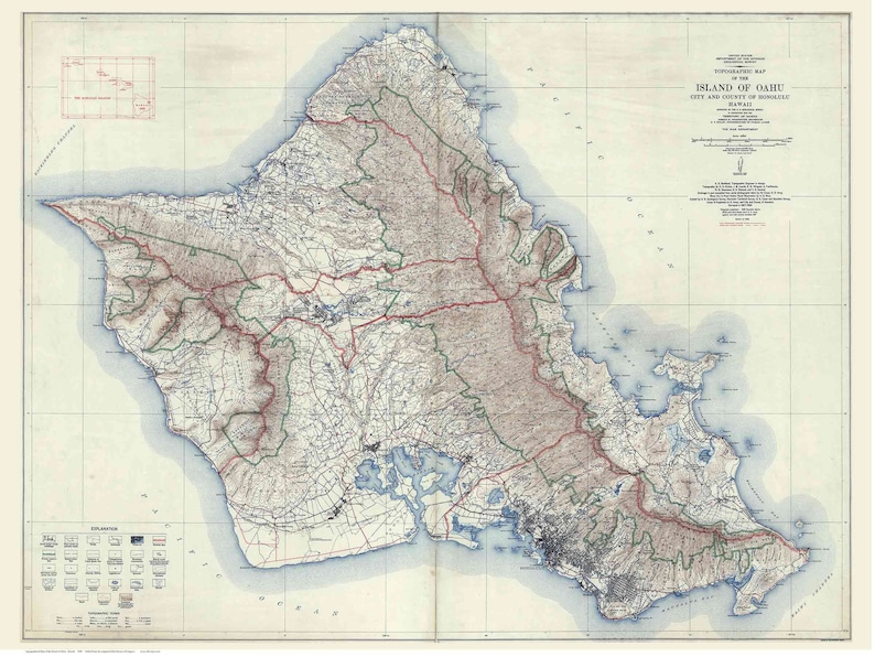 Old Map of Oahu 1938 - USGS Special Map- Hawaiian Islands - Etsy