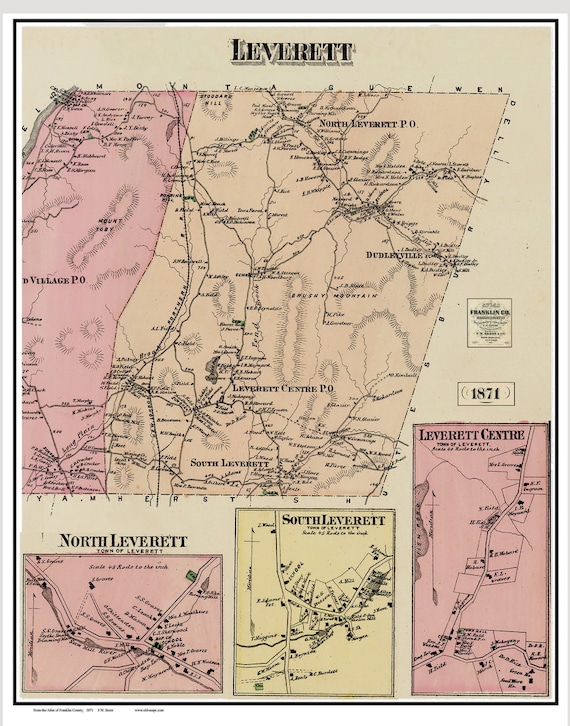 Leverett 1871 Old Town Map Reprint North & South Villages | Etsy
