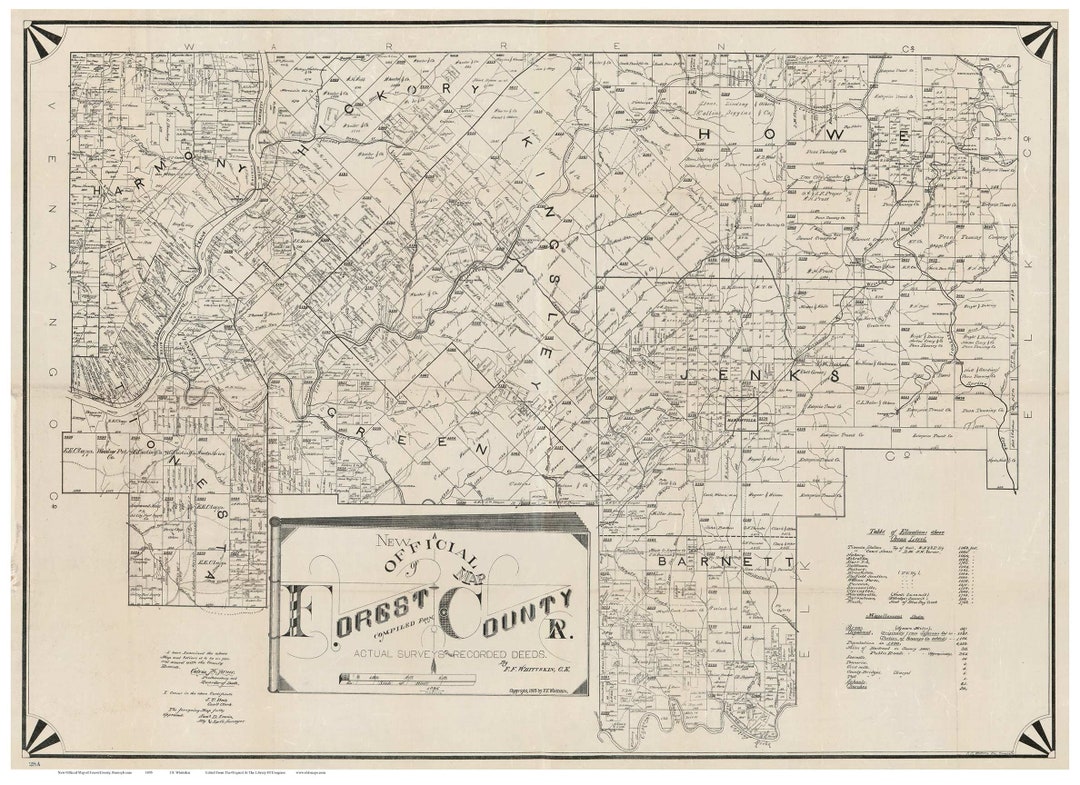 Forest County Pennsylvania 1895a - Old Wall Map With Landowner Names ...