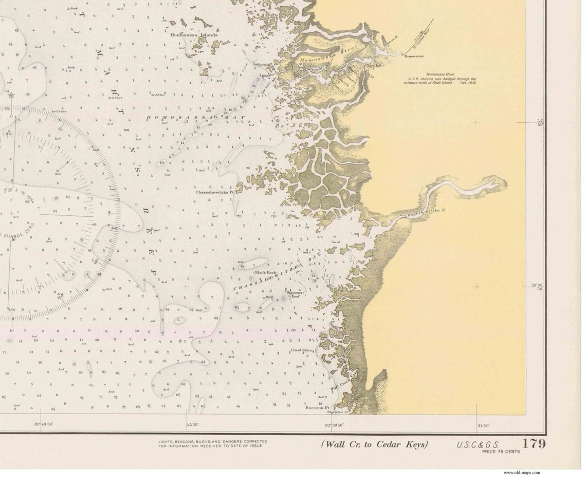 Wall Creek to Cedar Keys 1940 Nautical Map Reprint Florida | Etsy