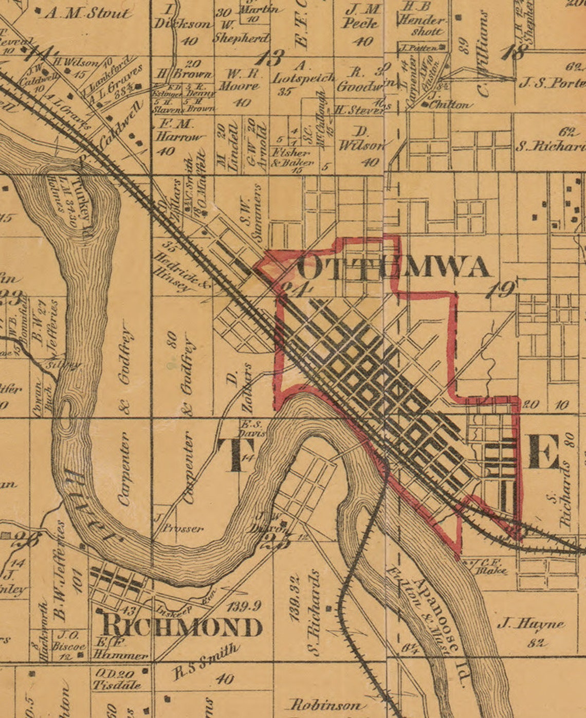 Wapello County Iowa 1870 Old Wall Map With Landowner Names | Etsy