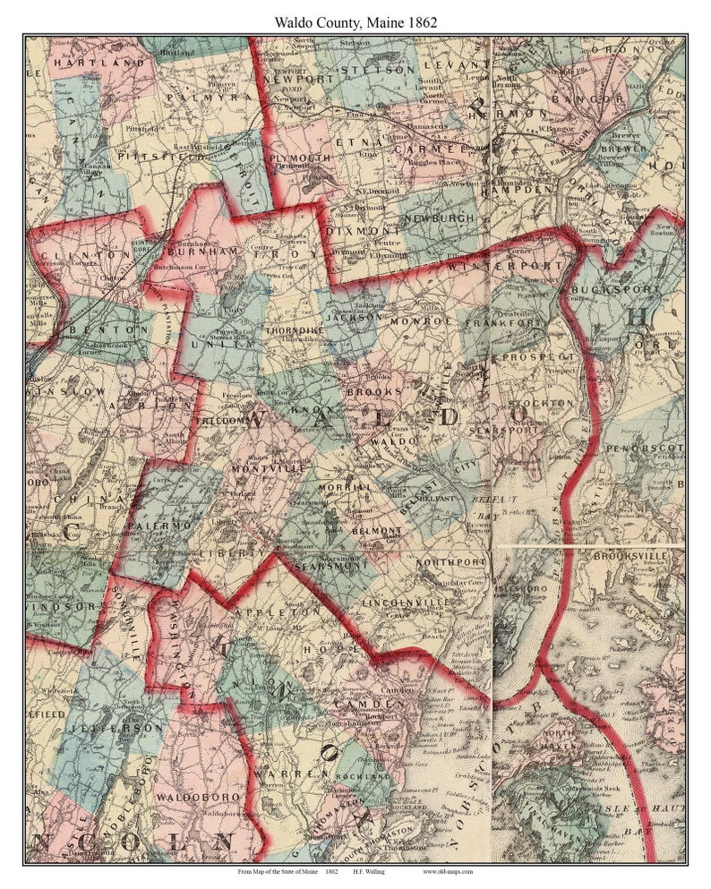 Waldo County Maine 1862 - Old Map Custom Print - Old Roads - House ...