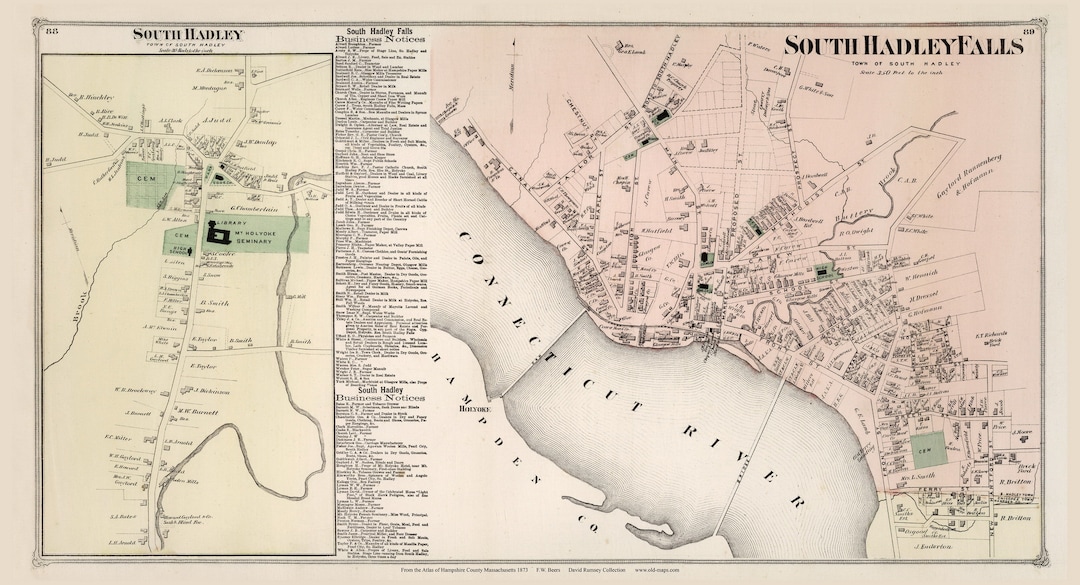 South Hadley Falls 1873 - Old Town Map Reprint - Hampshire County ...