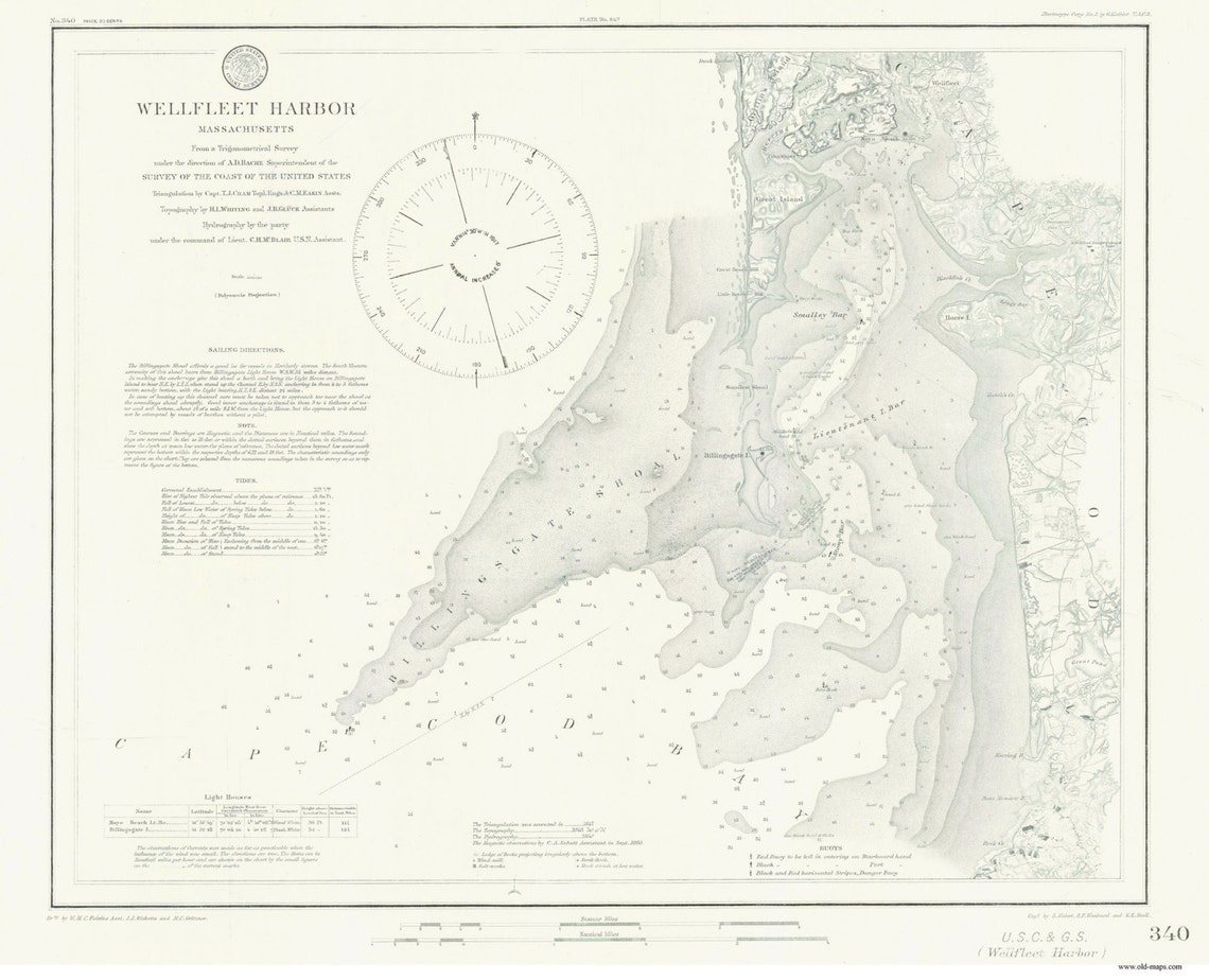Wellfleet Harbor 1860-1917 Nautical Map With Saltworks - Etsy