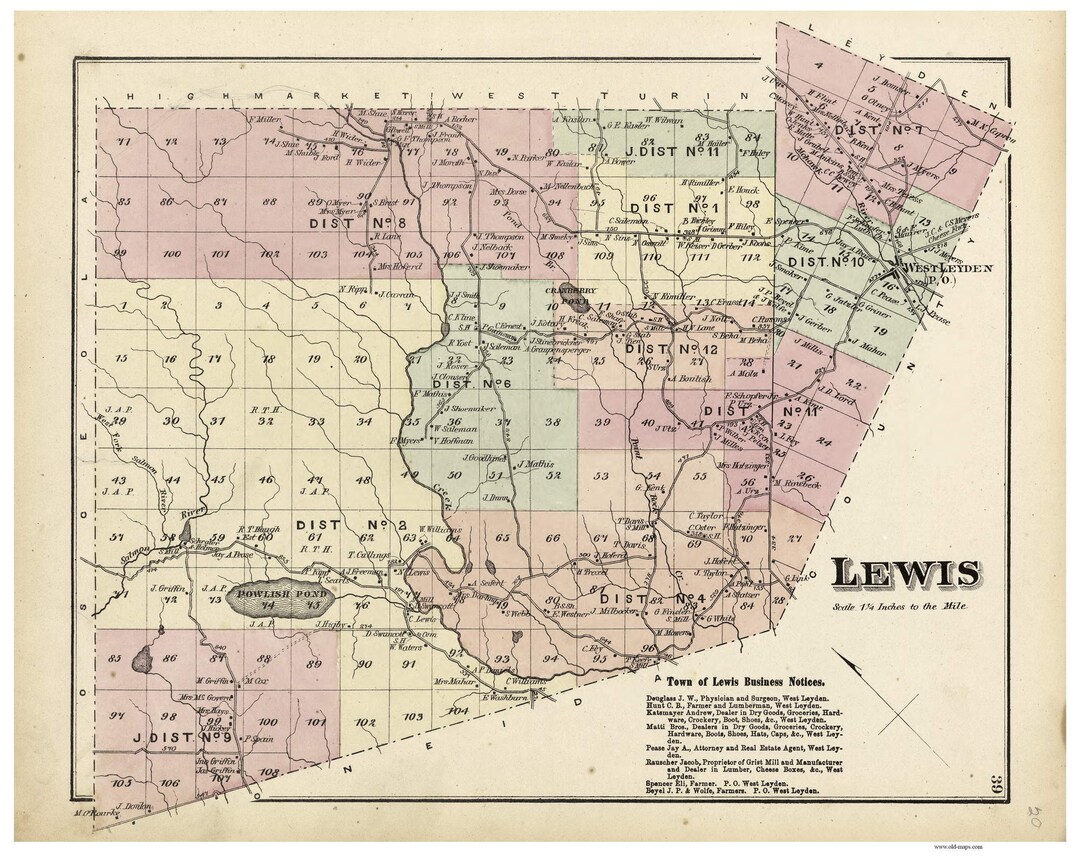 Lewis 1875 - Old Town Map Reprint - Powlish Pond - Lewis County, New ...
