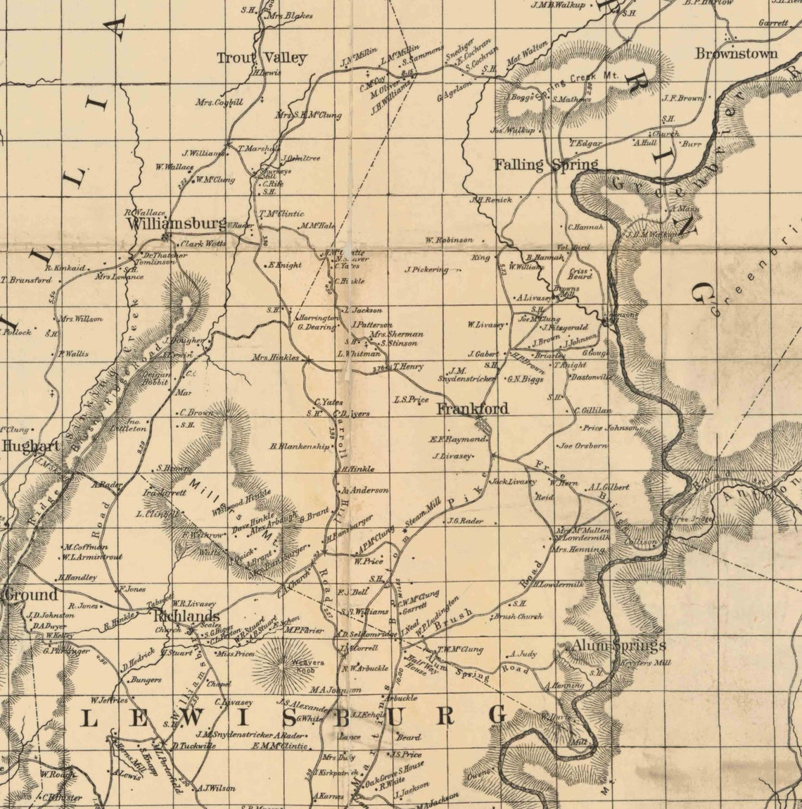 Greenbrier County Map 1887 West Virginia - Old Wall Map With Homeowner ...