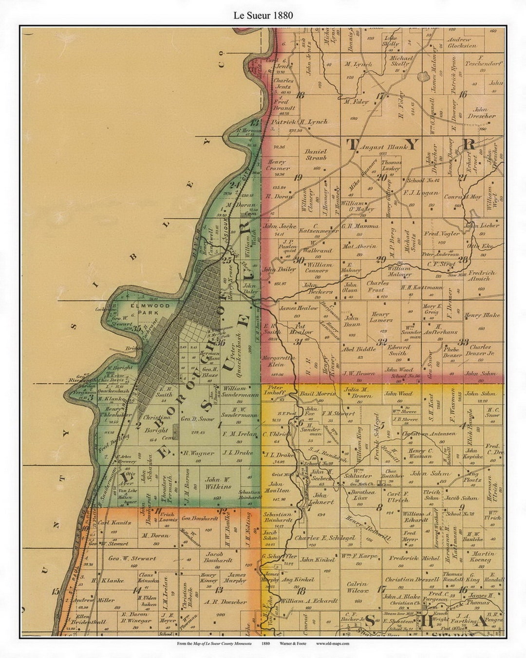 Le Sueur 1880 - City of Saint Peter - Old Town Map With Homeowner Names ...