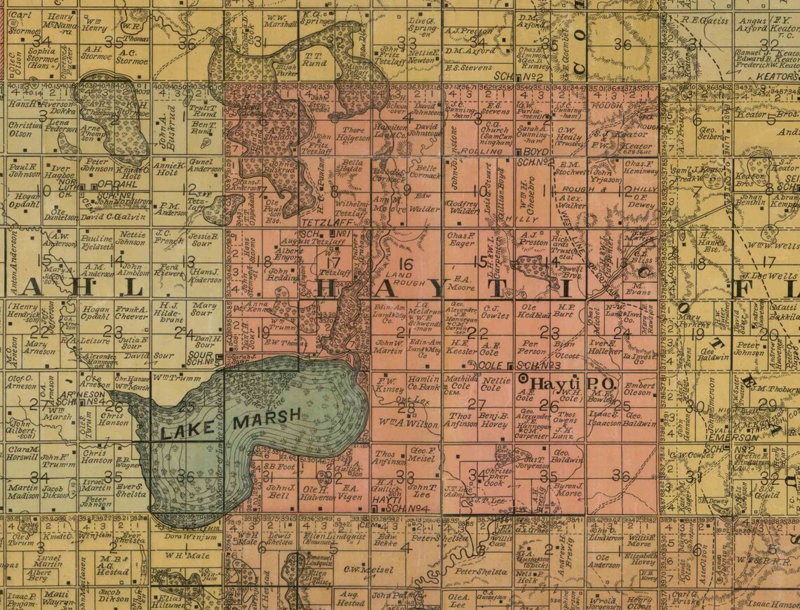 Hamlin County South Dakota 1897 - Old Wall Map With Landowner Names ...