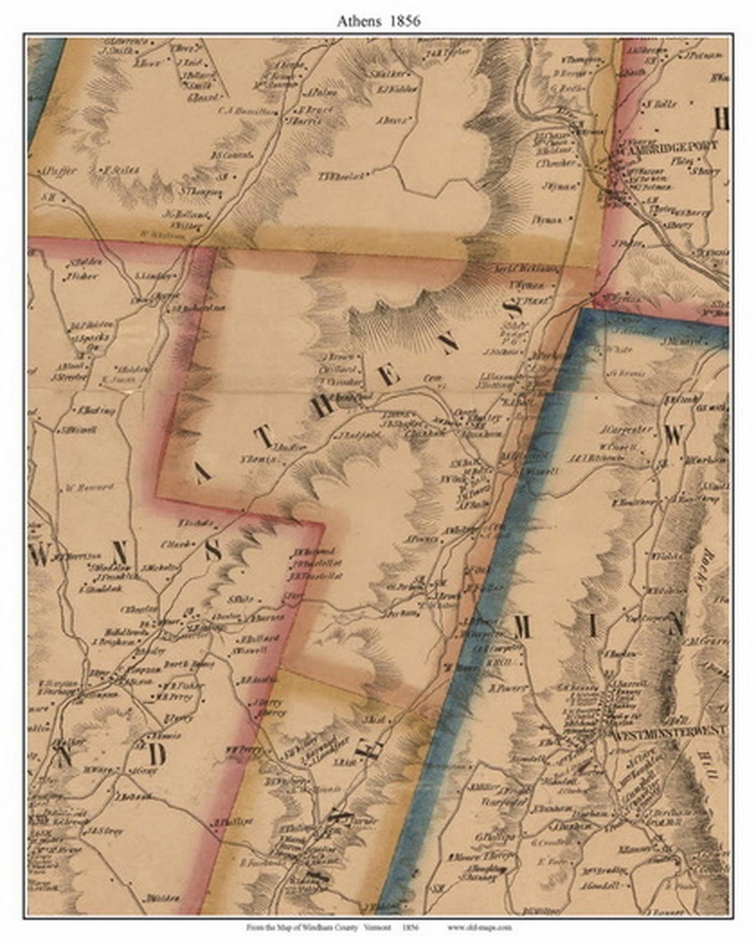 Athens 1856 Old Town Map With Homeowner Names Vermont - Reprint ...
