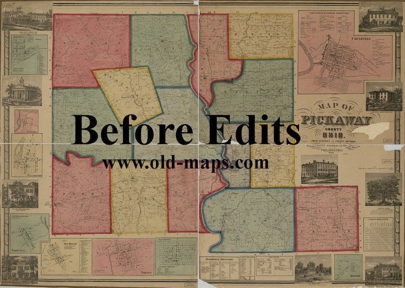 Pickaway County Ohio 1858 Old Wall Map Reprint With - Etsy