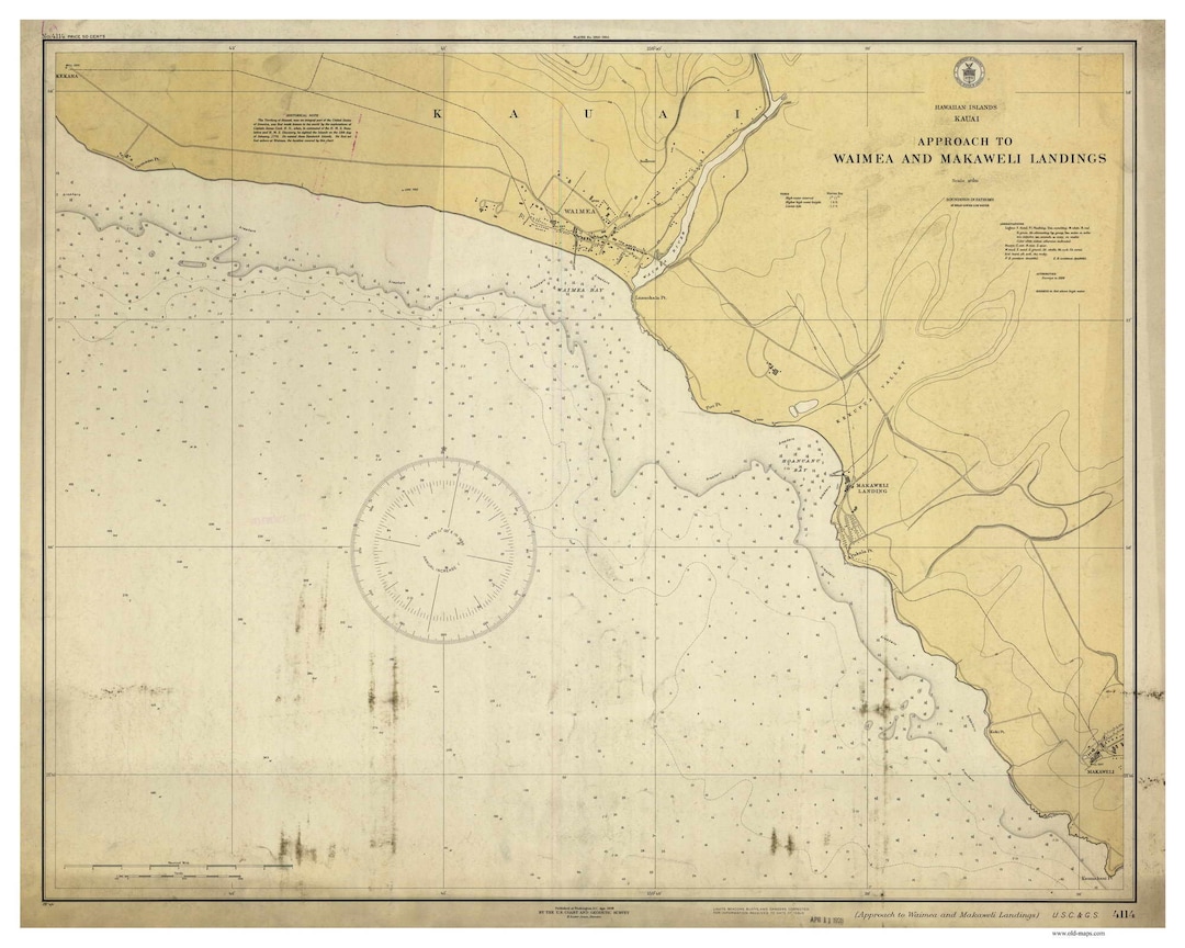 Waimea Bay -1928 Nautical Map - Kauai Hawaii, PC Harbors Reprint 4114 ...