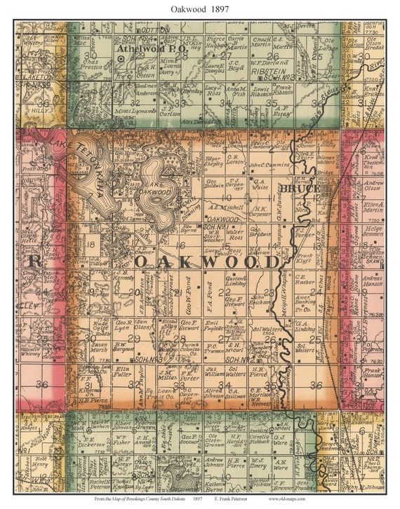 Oakwood 1897 Old Town Map With Homeowner Names South Dakota | Etsy