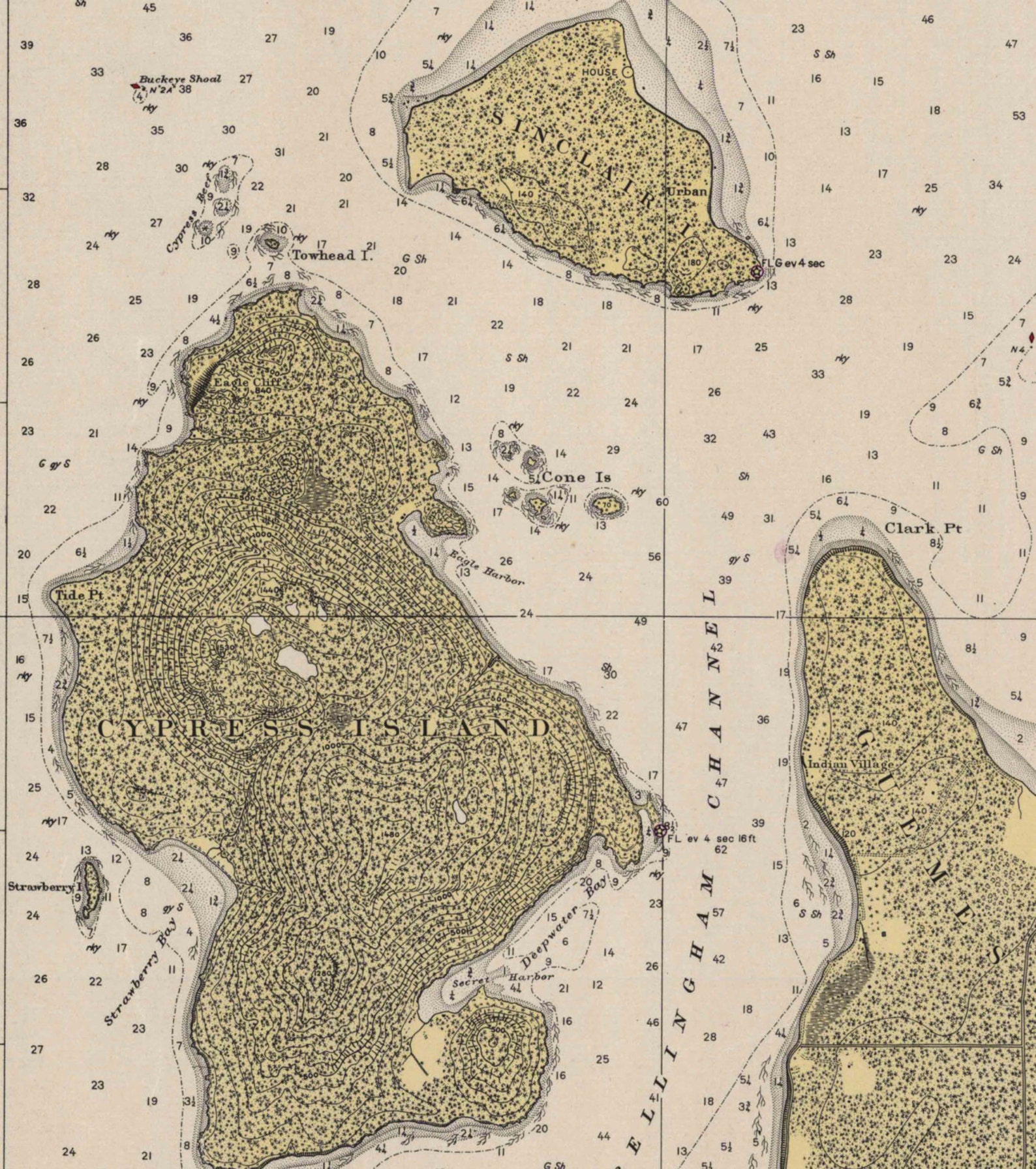 Bellingham Bay 1946 Nautical Map, Washington Reprint PC Harbors Puget ...