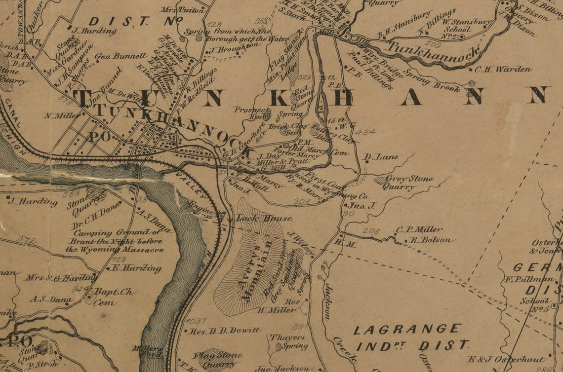 Wyoming County Pennsylvania Ca. 1869 - Wall Map With Homeowner Names ...