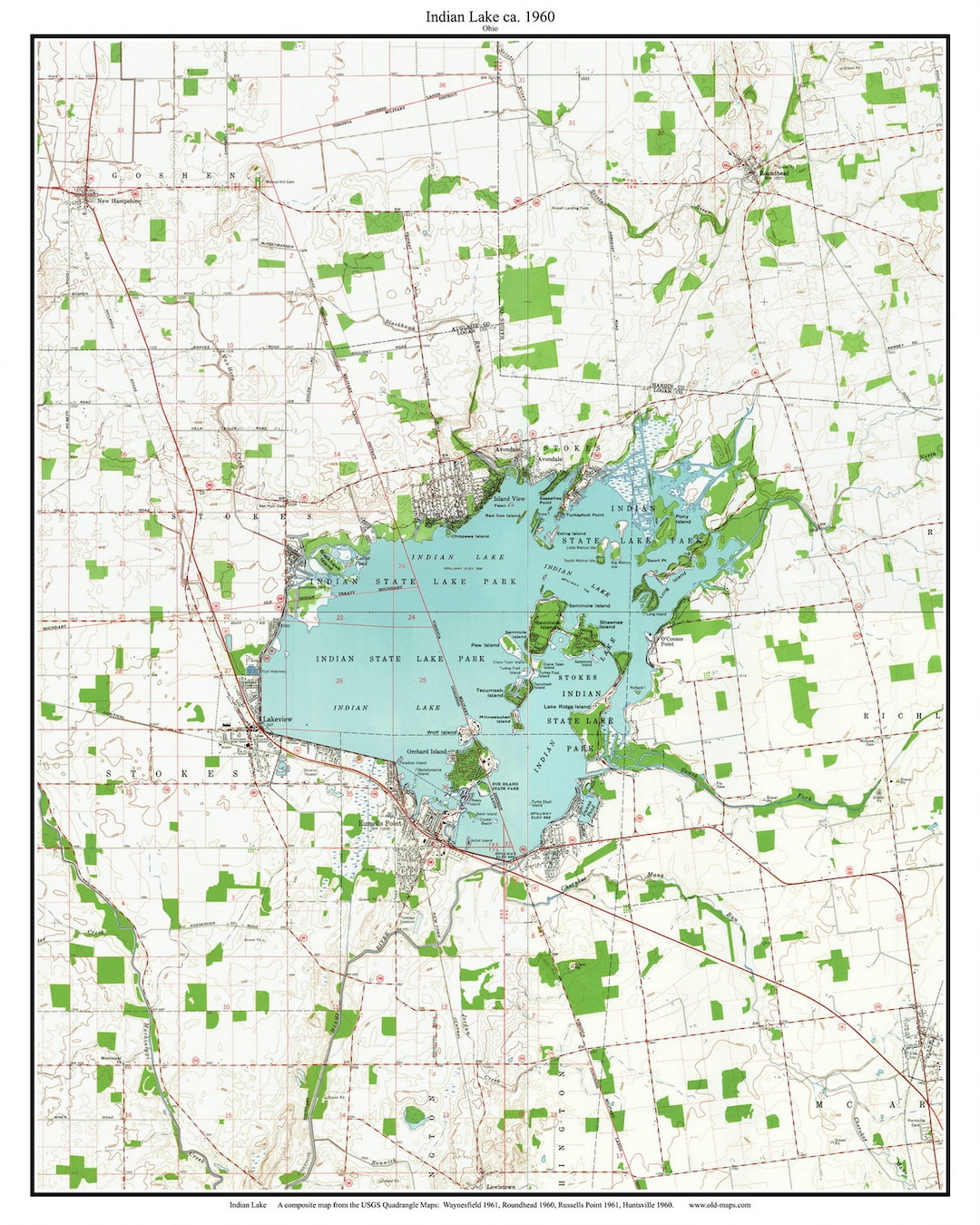 Indian Lake 1960 Old Topographic Map USGS - Orchard Island - Lakeview ...