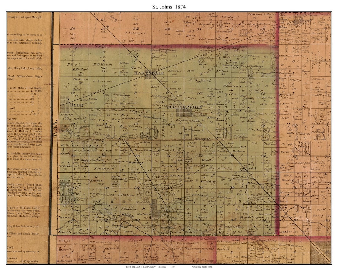 Saint Johns 1874 - Old Town Map With Homeowner Names Reprint Genealogy ...