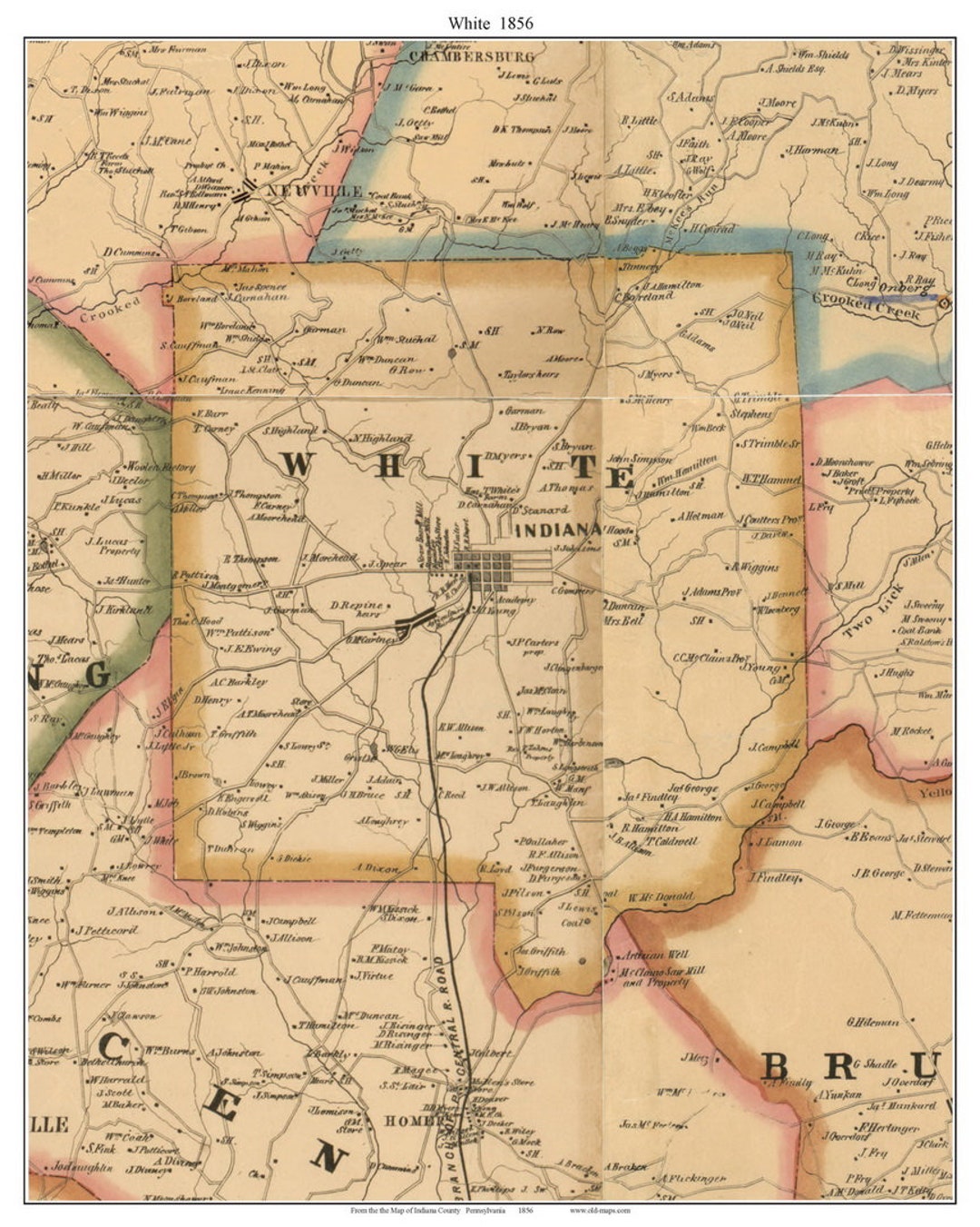 White 1856 - Old Town Map - Pennsylvania - Reprint Genealogy - Indiana ...