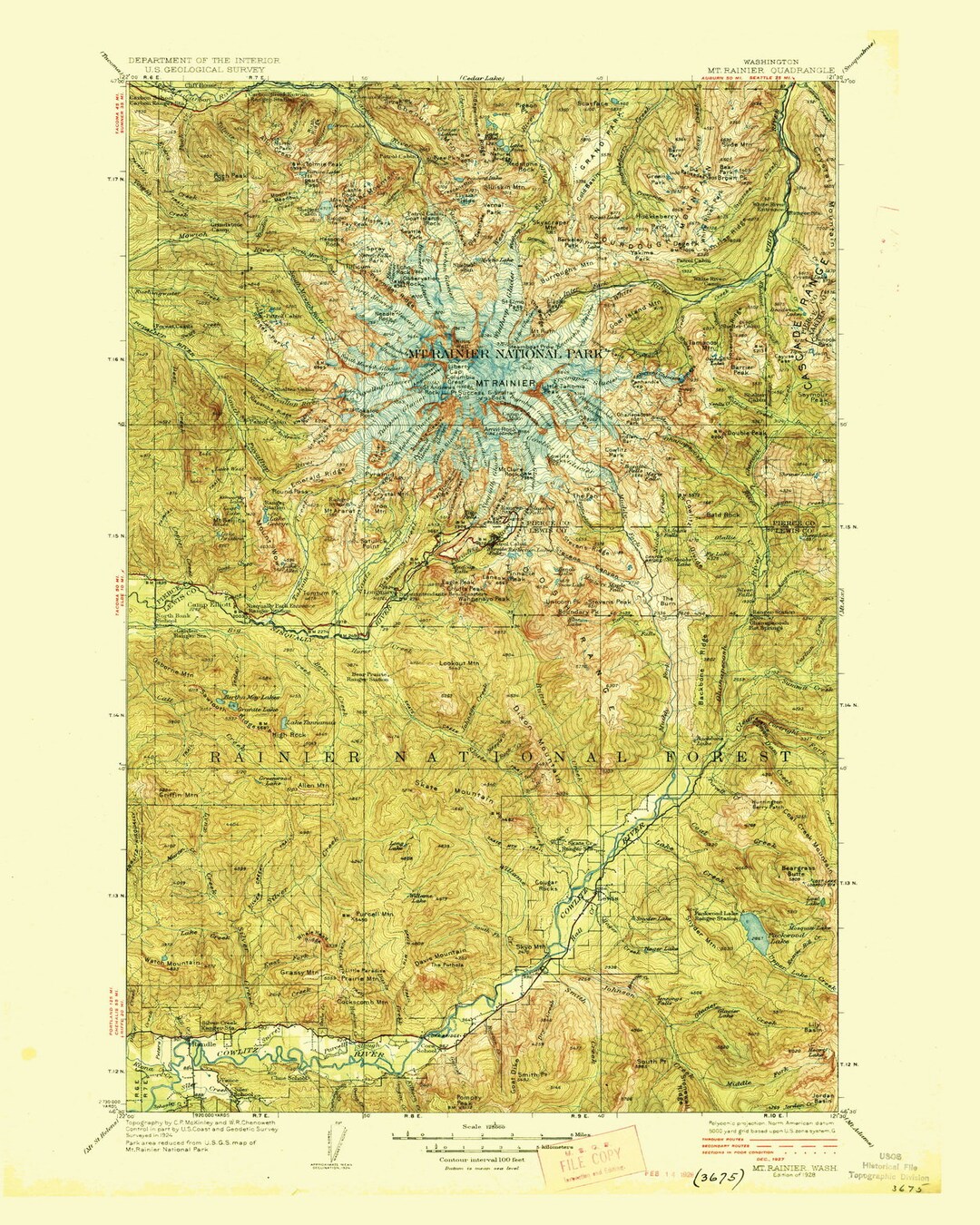 Mount Rainier 1928 1928 Old Topo Map MT Quad Reprint 30x30 USGS ...