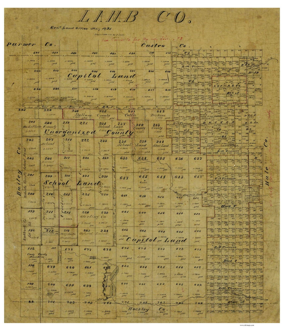 Lamb County Texas 1894 Old Wall Map With Lot Lines - Etsy