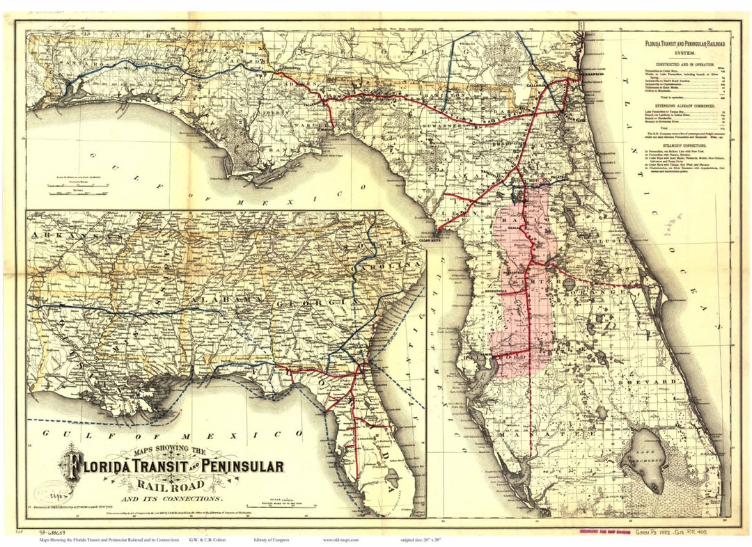 Florida 1882 State Map - by Colton - Reprint - Etsy