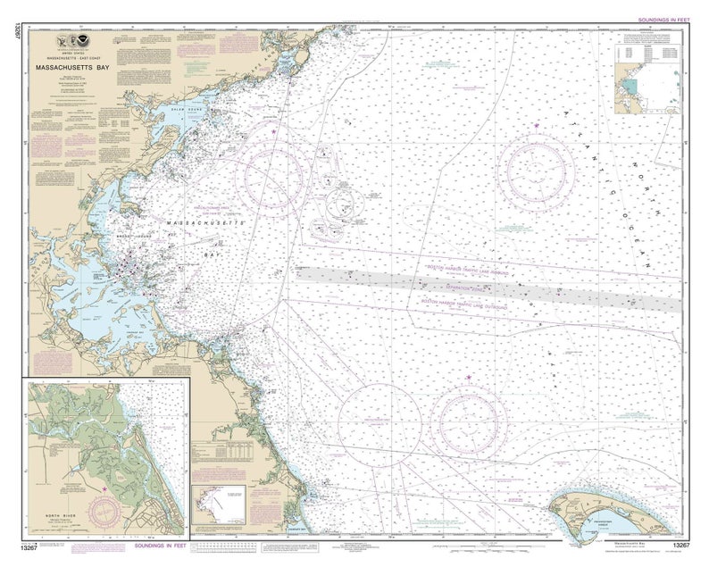 Massachusetts Bay 2013 Nautical Map Boston Cohasset | Etsy