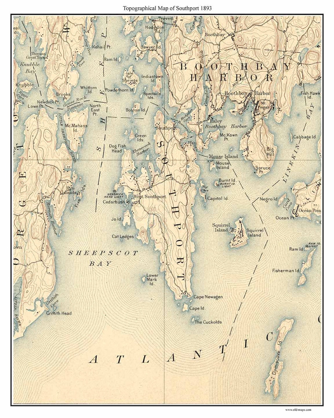 Southport 1893 Old Topographic Map USGS Custom Reprint Maine - Etsy