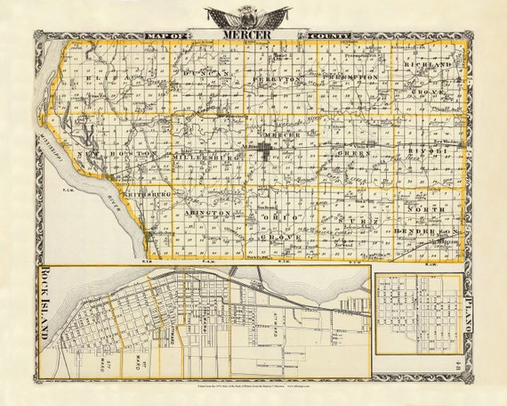 Mercer County Illinois 1876 Map Rock Island Plano Reprint With | Etsy