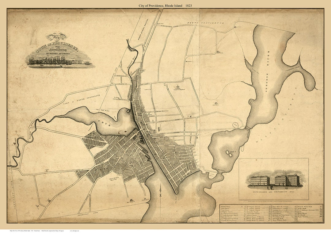 Providence 1823 Old Map Reprint RI Cities - Etsy