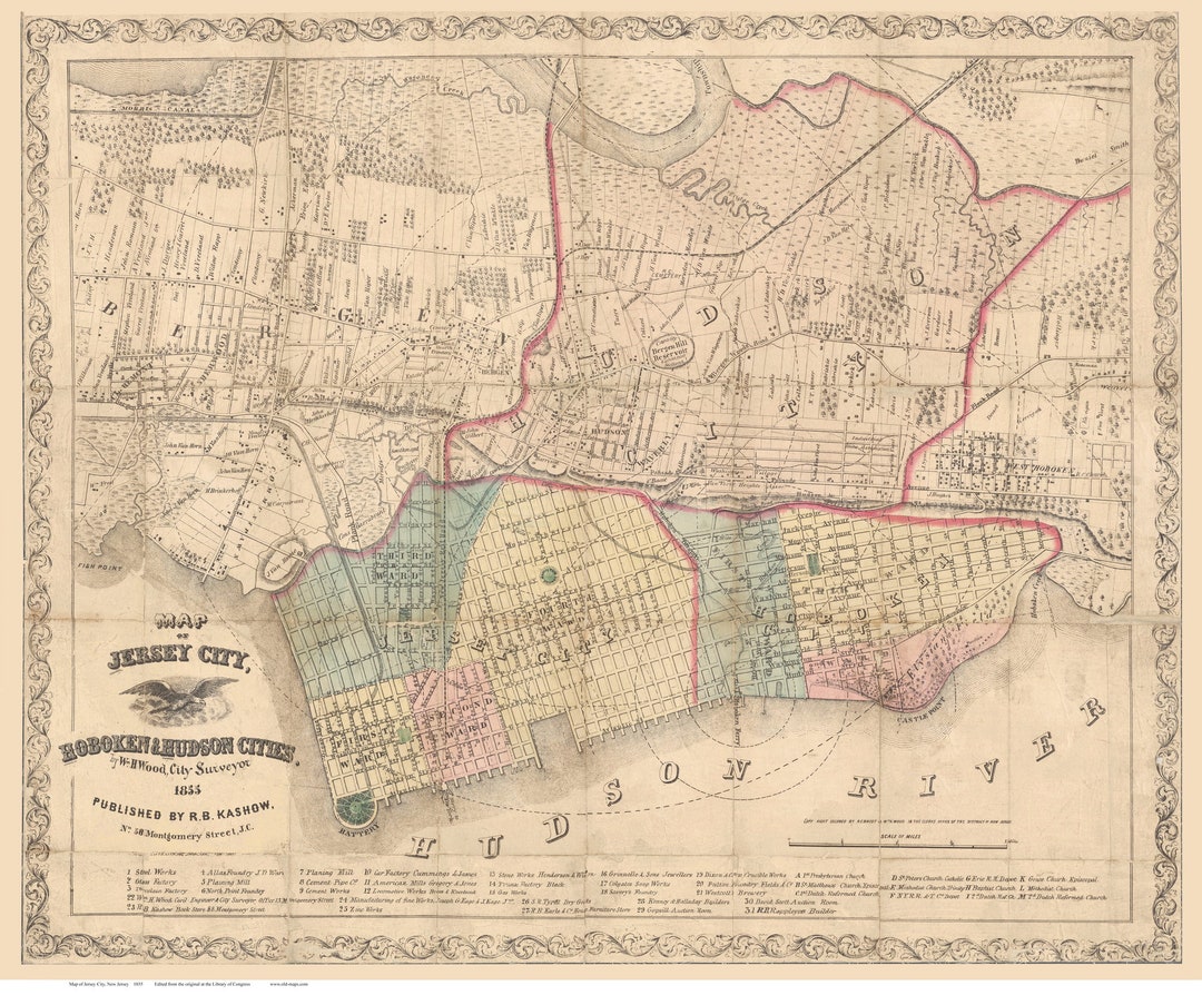 Jersey City, New Jersey, 1855, Old City Map Reprint - Etsy