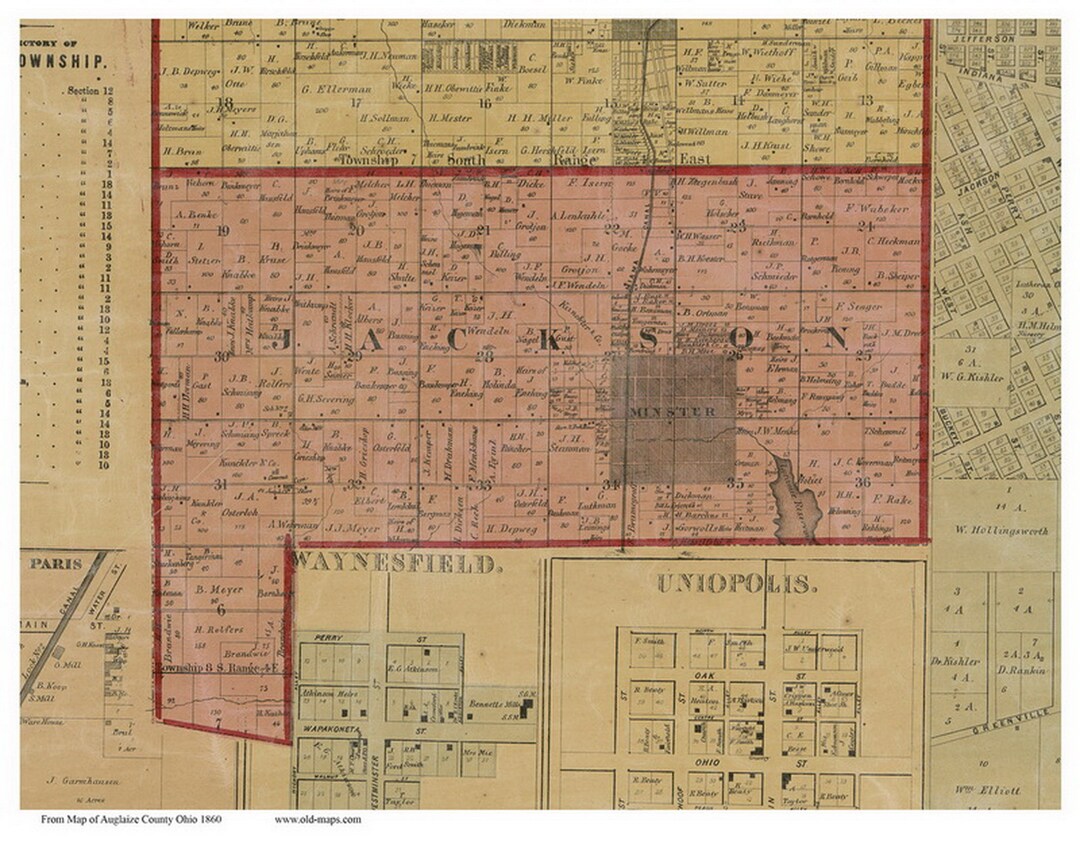 Jackson 1860 Old Town Map With Homeowner Names - Ohio - Reprint ...