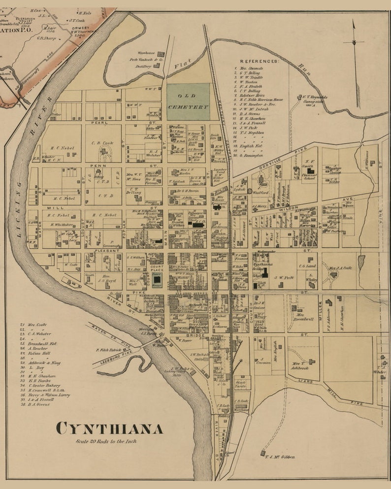Cynthiana Village 1877 Old Town Map With Homeowner Names | Etsy
