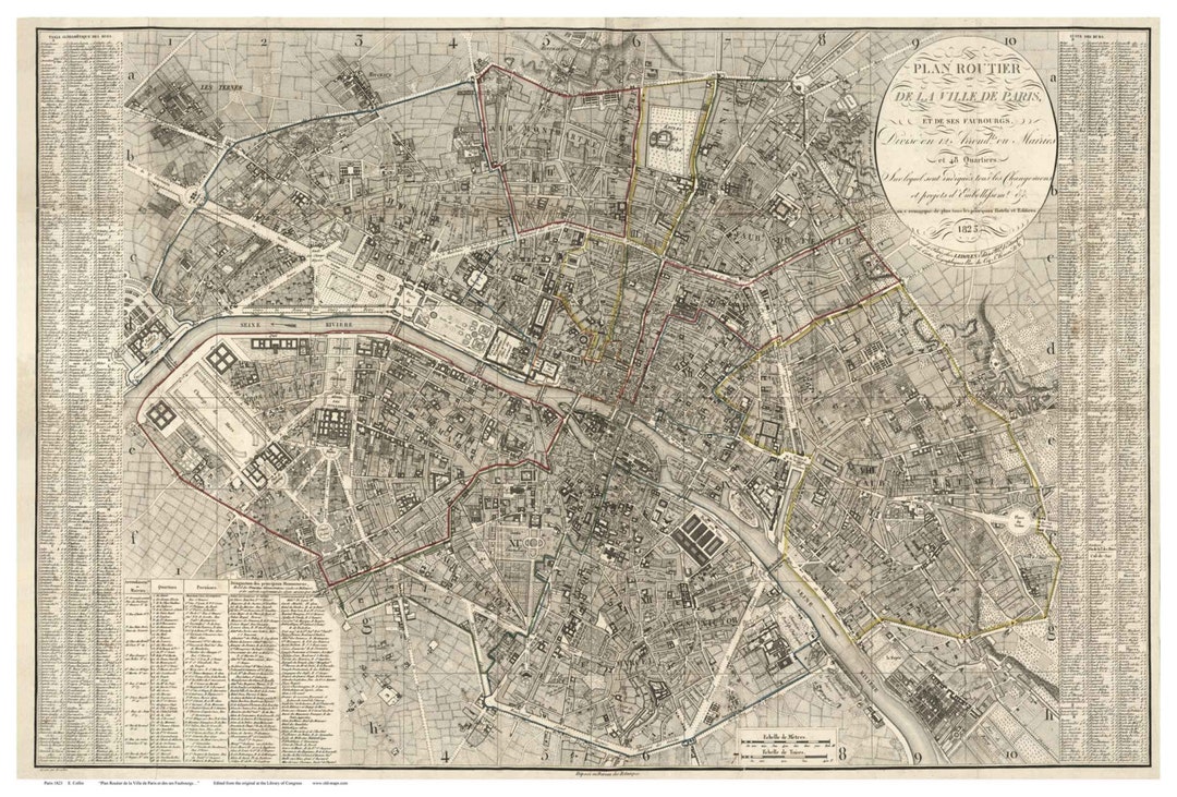 Old Map of Paris 1823 France -- Shows Municipal Divisions and Suburbs ...