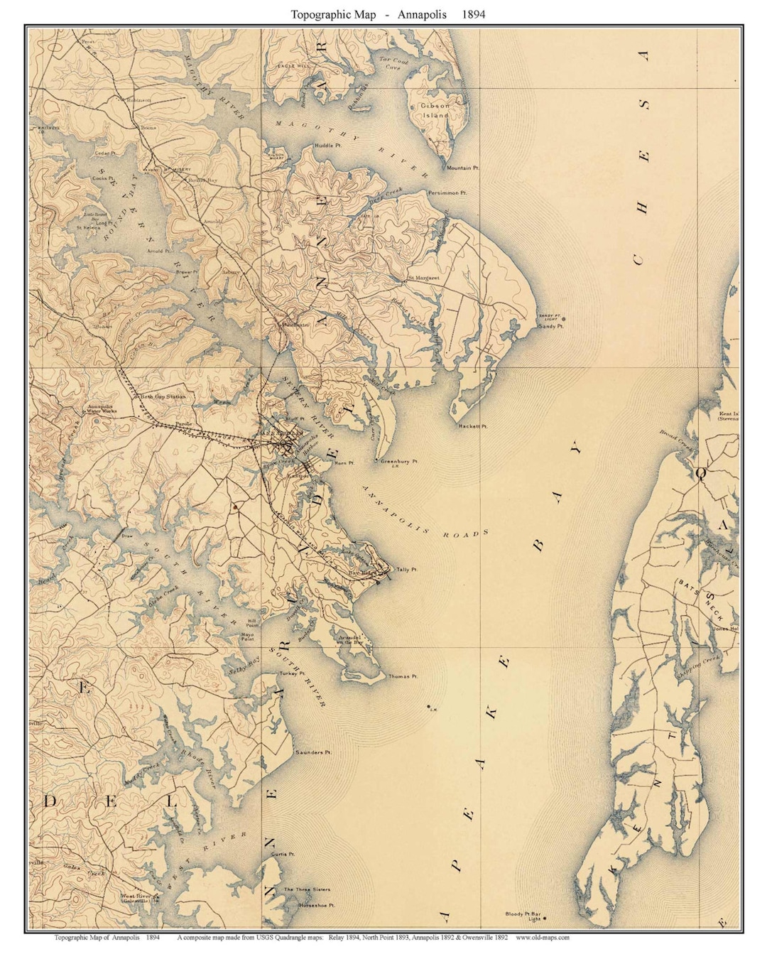 Annapolis 1894 Old Topographic Map USGS Custom Composite Reprint ...