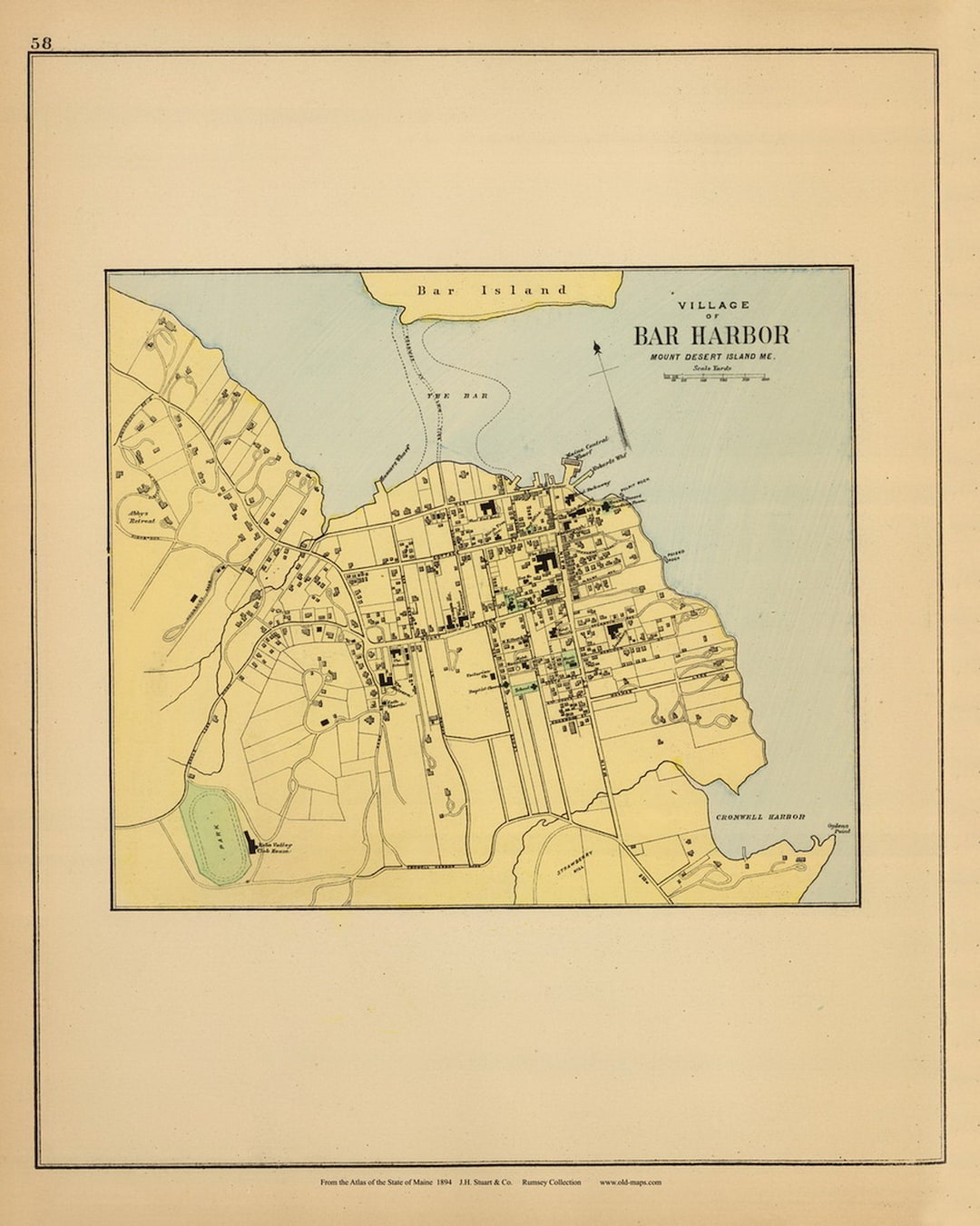 Bar Harbor 1894 Old Map Reprint Maine State Atlas Stuart 026 - Etsy