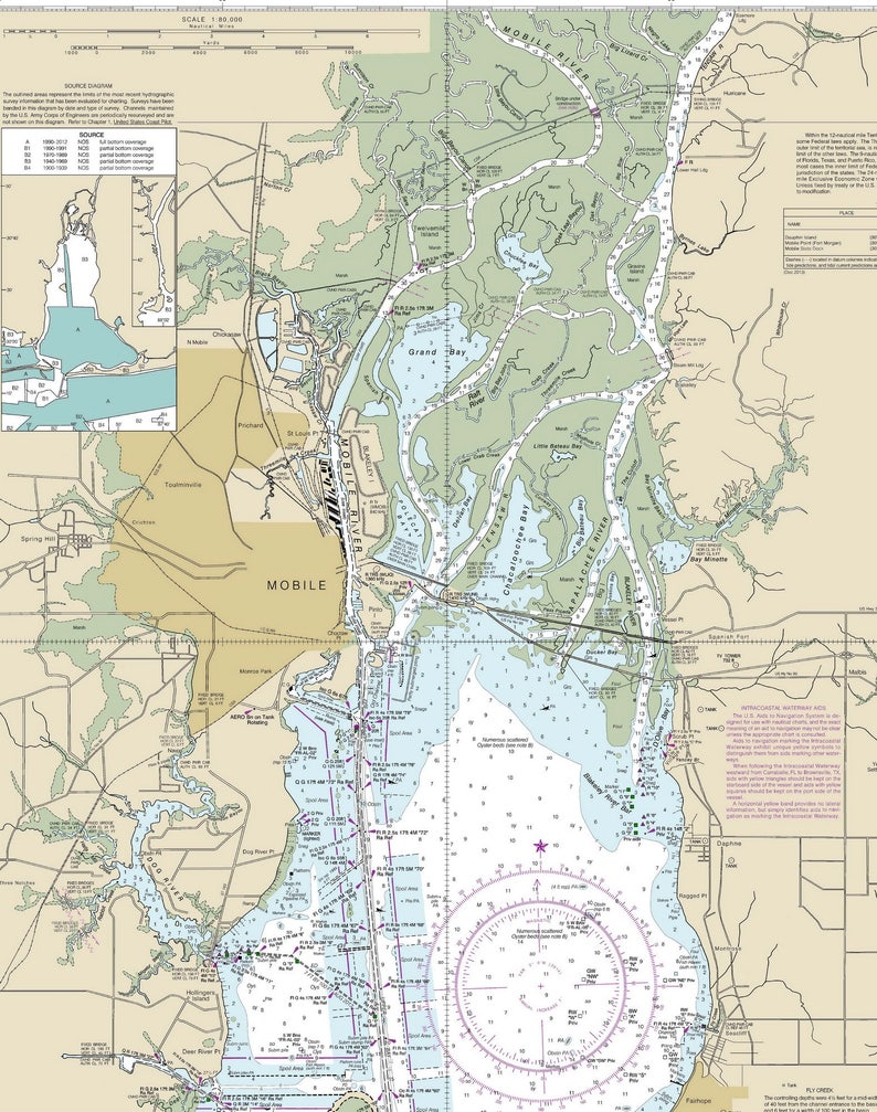Mobile Bay 2014 Nautical Old Map Reprint - Alabama -fairhope Bon Secour ...