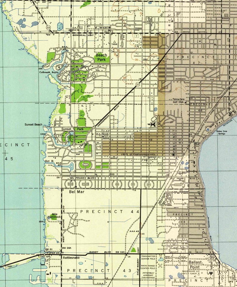 Tampa Florida 1945 Old Topo Map A Composite Made From 6 USGS - Etsy