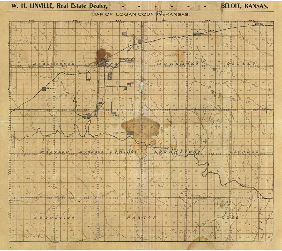 Logan County Kansas 1895 Linville - Old Wall Map - Reprint - Plot ...