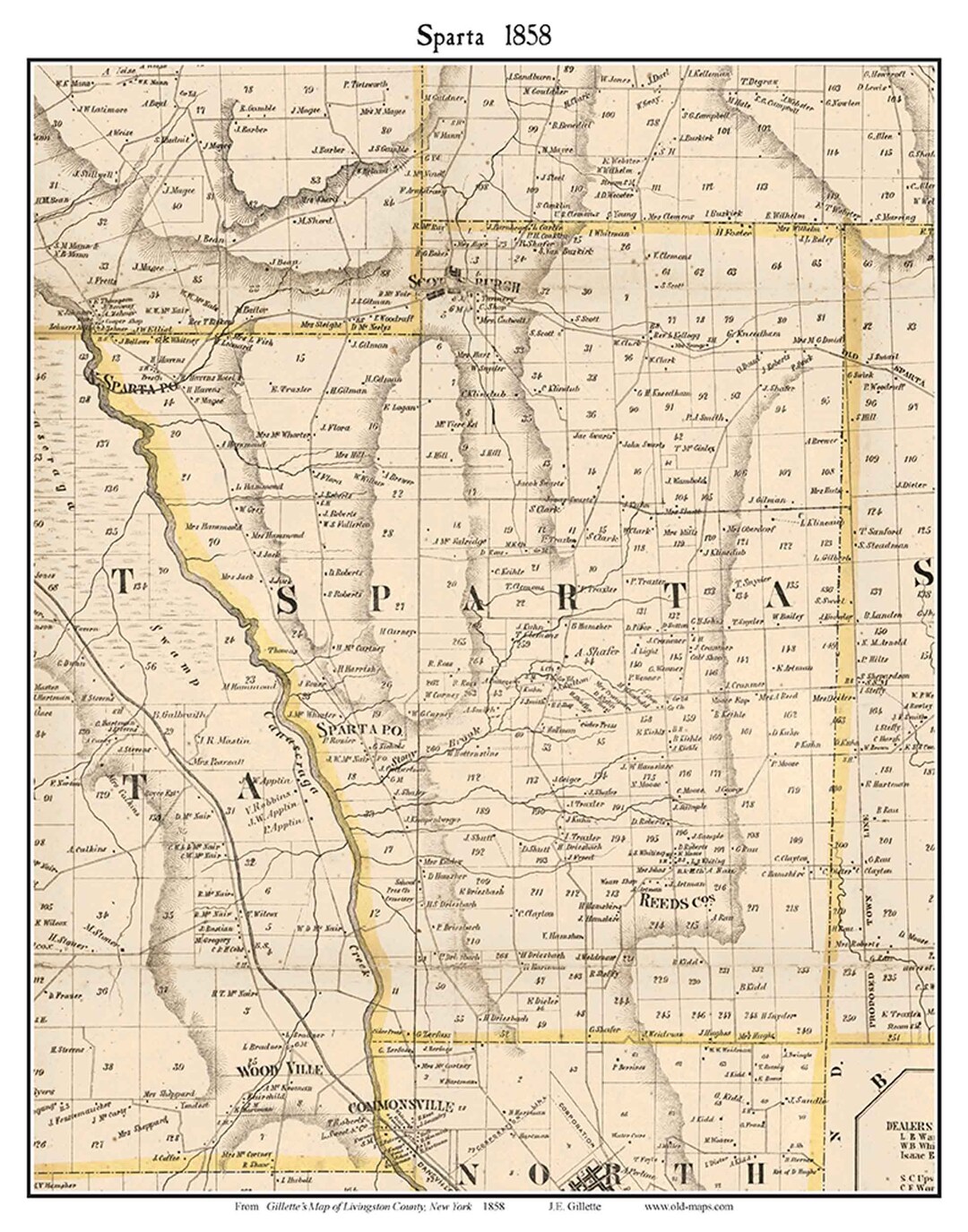 Sparta 1858 Old Town Map With Homeowner Names New York - Reprint ...