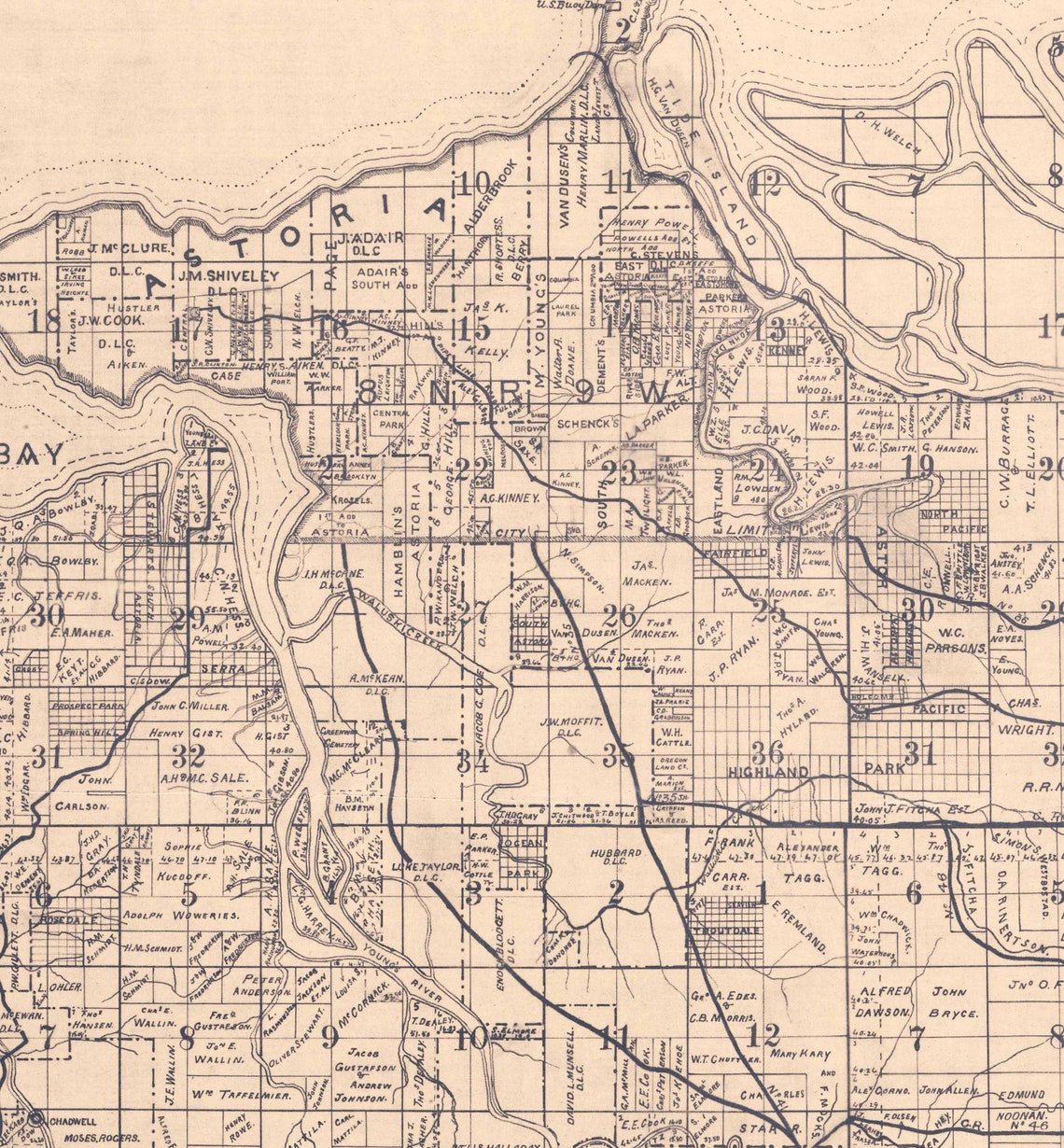 Clatsop County Oregon 1895 Old Wall Map Reprint | Etsy