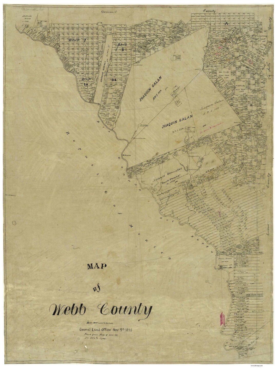 Webb County, Texas - 1895 - Old Wall Map Reprint With Land Owners Names ...
