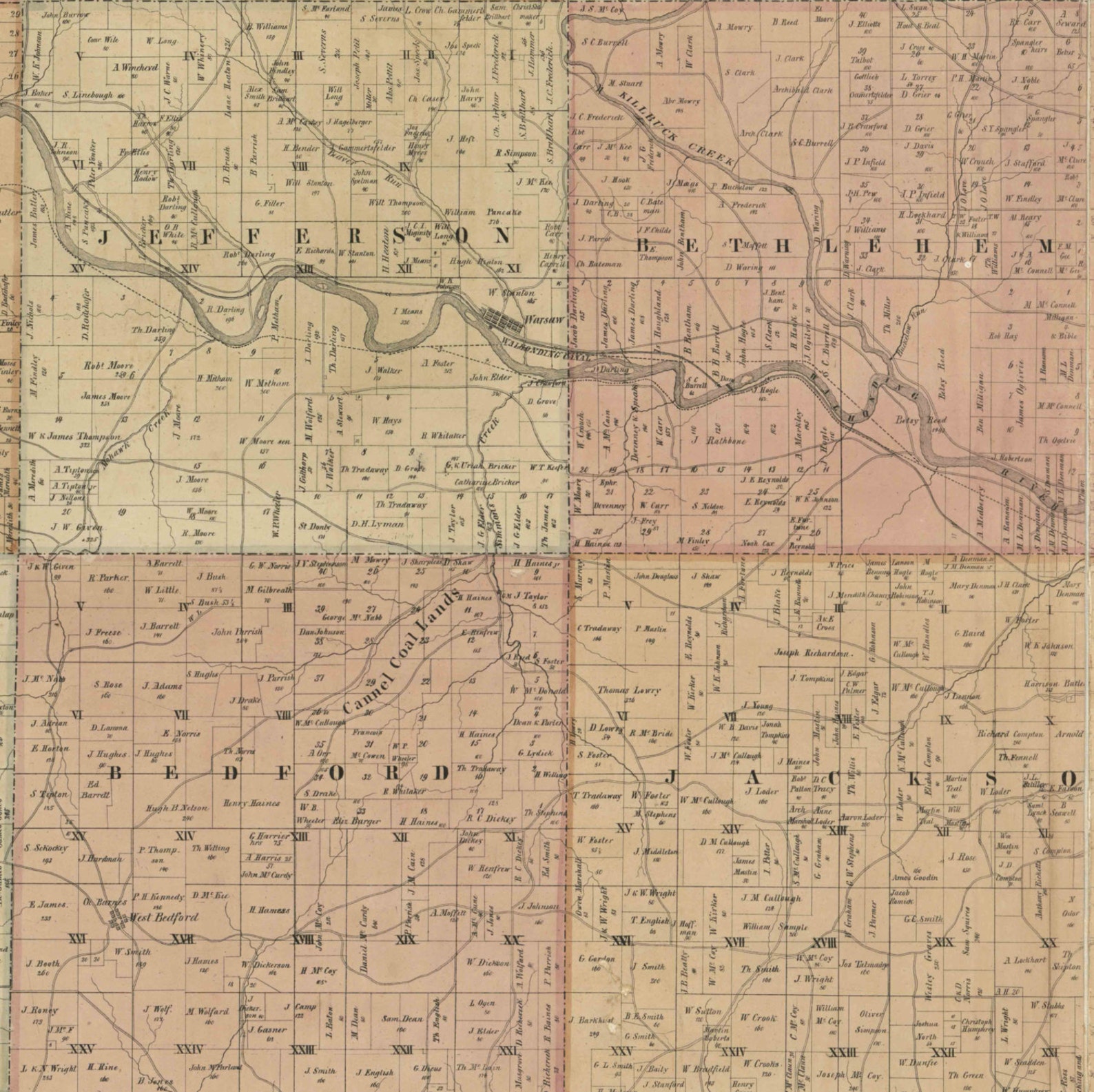 Coshocton County Ohio 1850 - Old Wall Map Reprint With Homeowner Names ...