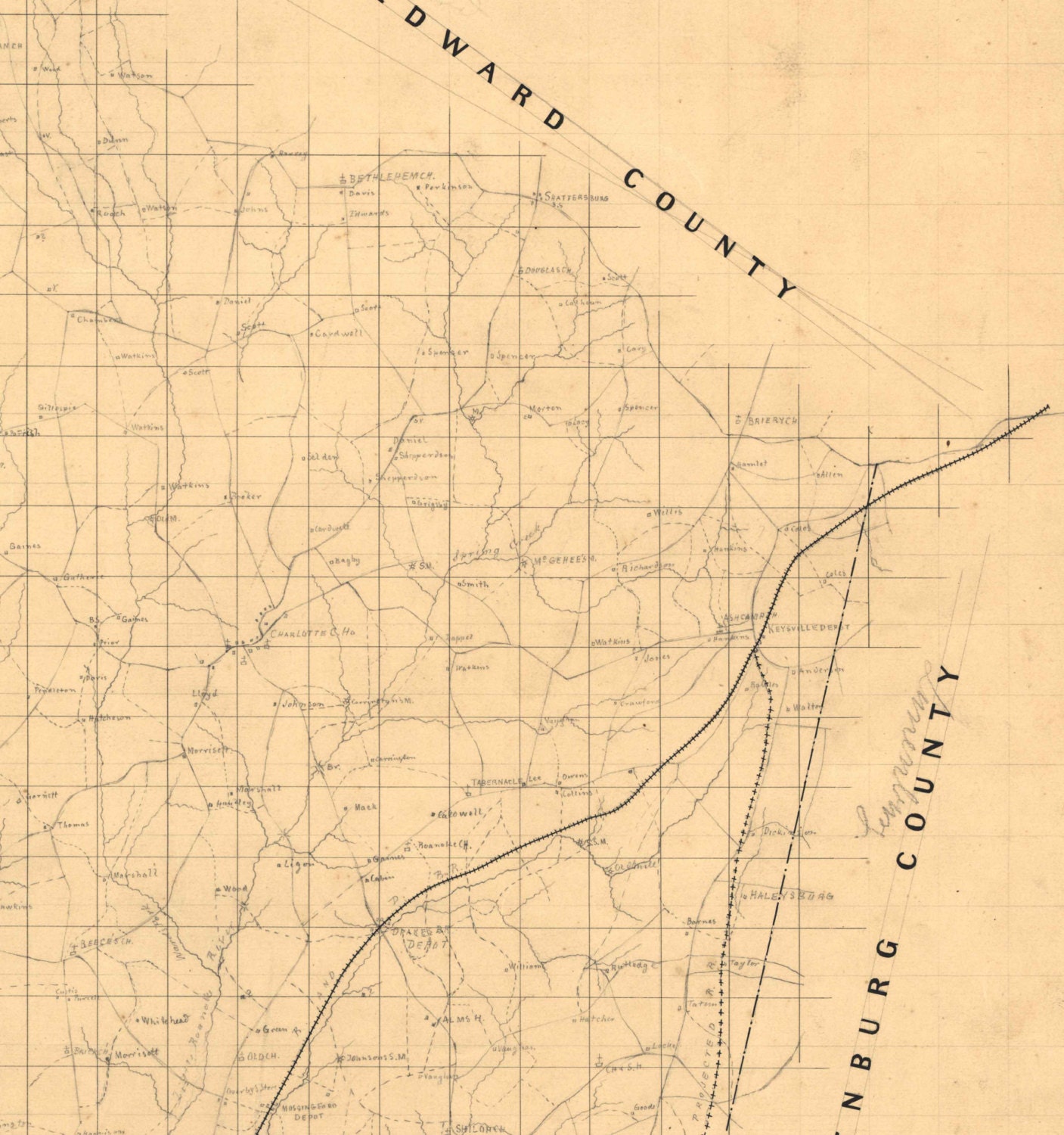 Charlotte County Virginia 1860x Old Wall Map With Homeowner | Etsy