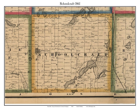 Schoolcraft 1861 Old Town Map With Homeowner Names Frakes | Etsy