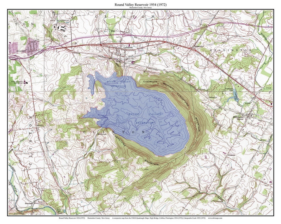Round Valley Reservoir 1954 Old Topographic Map USGS Custom Reprint New ...