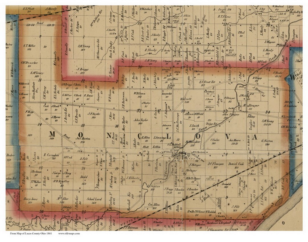 Monclava 1861 Old Town Map With Homeowner Names - Ohio - Reprint ...