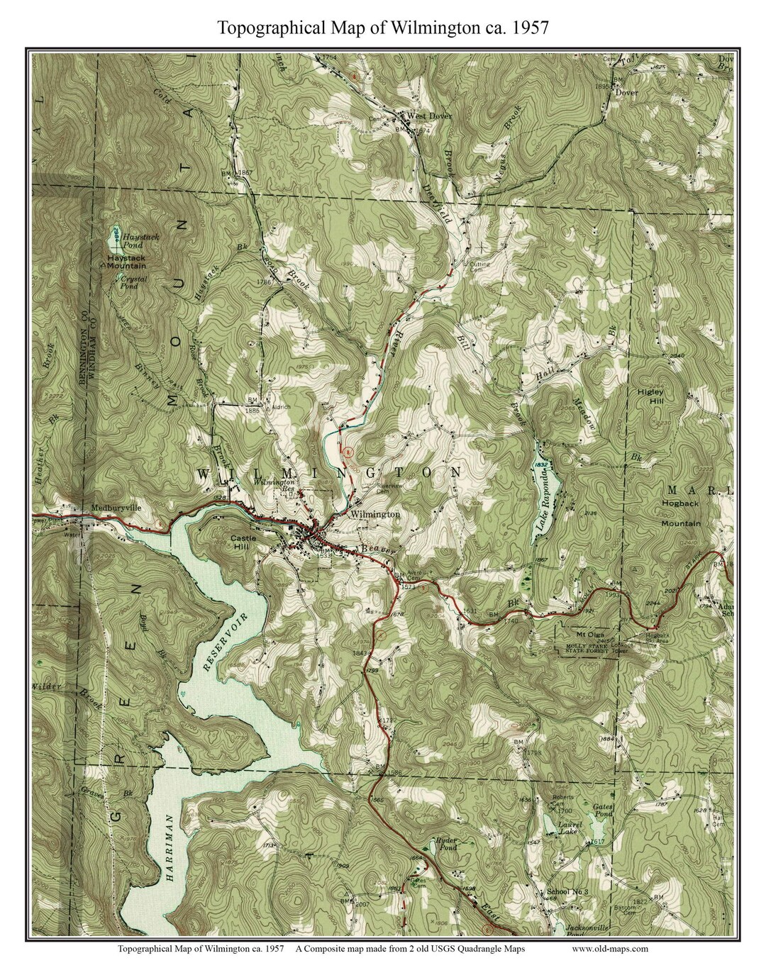 Wilmington 1957 - Old USGS Town Map Composite Reprint Vermont - Windham ...