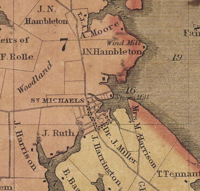 Talbot County, Maryland 1858 by William H. Dilworth - Old Wall Map ...