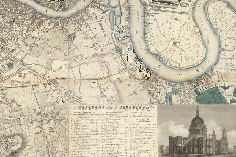 London England 1826 Greenwood Old Map Reprint - Etsy