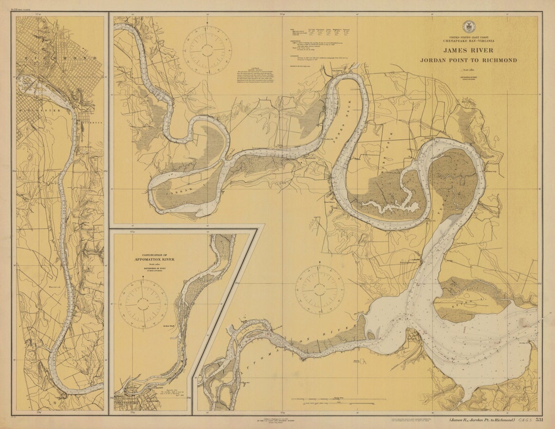 James River Jordan Point to Richmond 1925 Nautical Map | Etsy