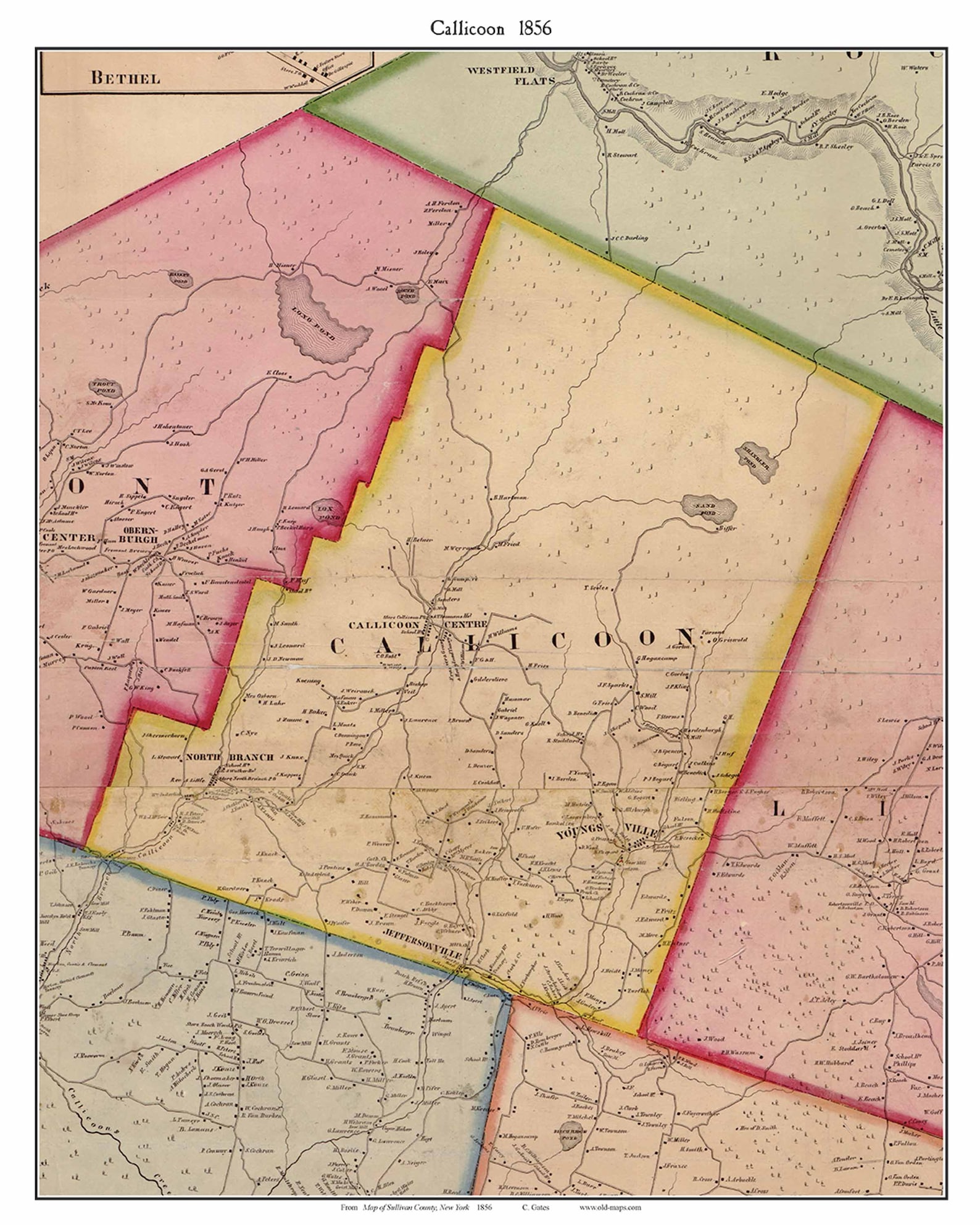 Callicoon 1856 Old Town Map With Homeowner Names New York Reprint ...
